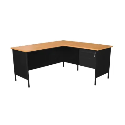 Meja Kantor Metal L-shape - Hitam - Inverio Furniture