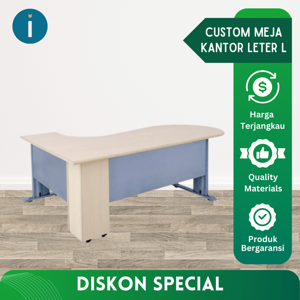Meja Kantor Metal L-shape - Hitam - Inverio Furniture